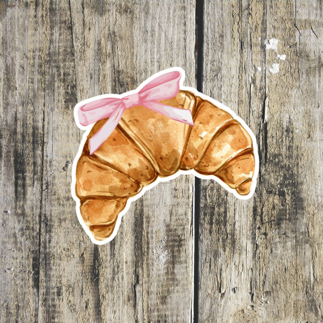 Coquette Croissant Sticker, Vinyl Decal, Pink Bow and Pastry Sticky ...