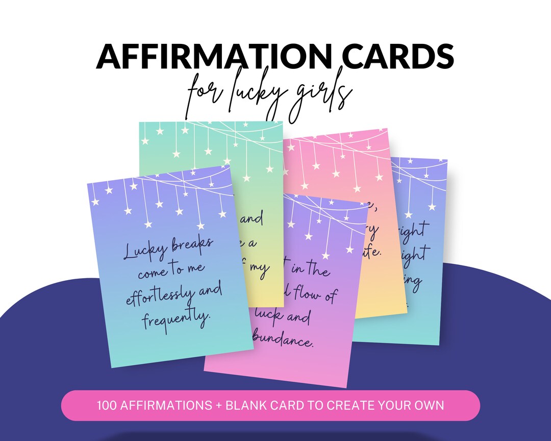 100 Affirmation Cards for Lucky Girls, Printable Affirmation Cards ...