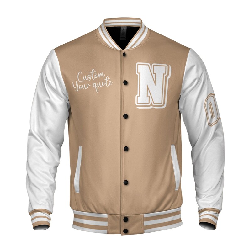 Custom Nostalgia Quote College Basic Beige and White Varsity I3, Custom ...