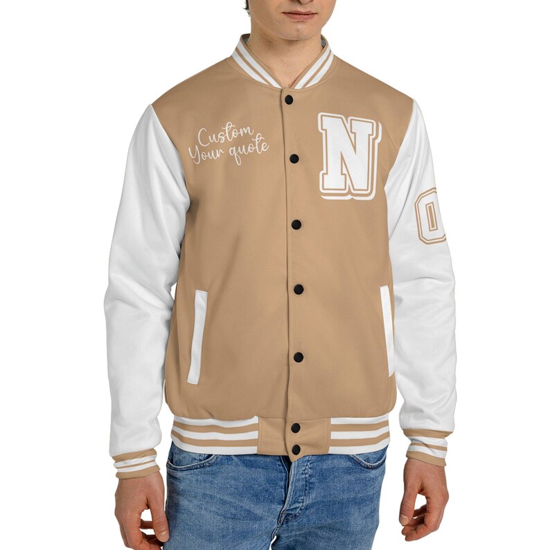 Custom Nostalgia Quote College Basic Beige and White Varsity I3, Custom ...