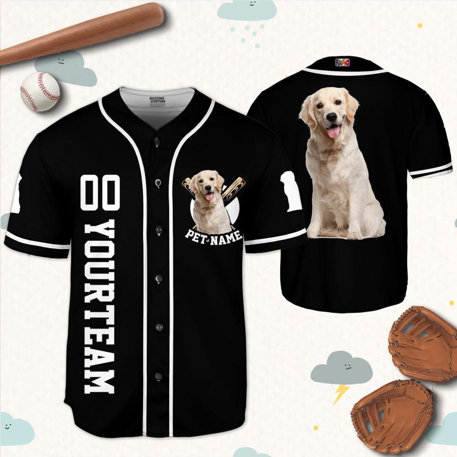 Custom Baseball Jersey With Your Pet Full Color Black PA11 Baseball ...