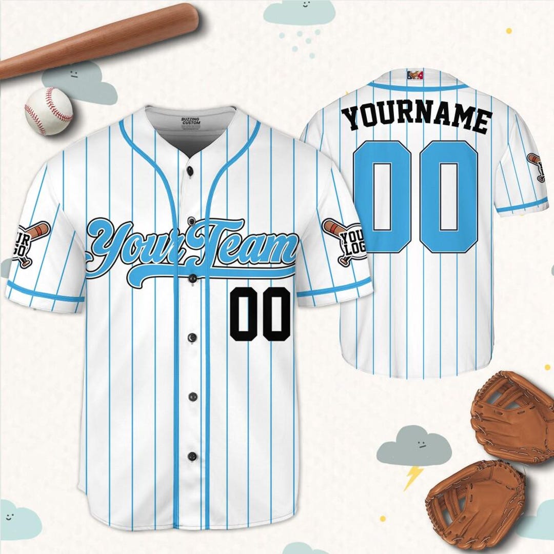 Custom Team Logo Basic Stripe Baseball Jersey Blue CA35, Shirt for ...