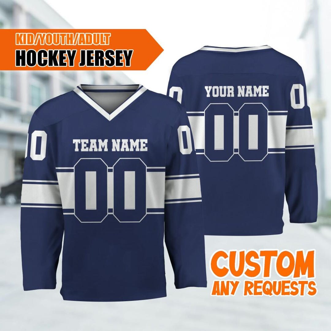 Personalized Team Name Number Hockey Jersey Horizontal Lines Blue and ...