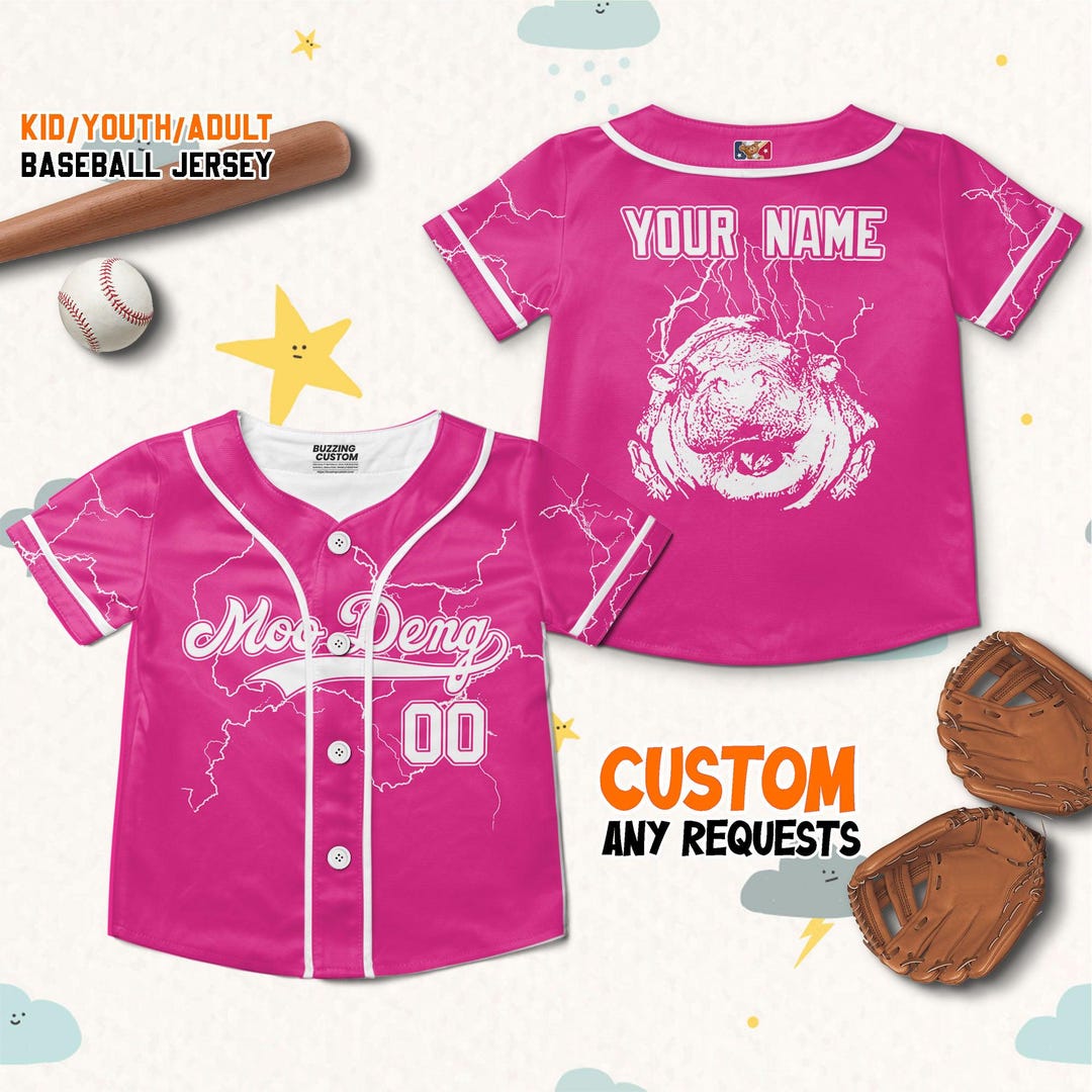 Personalize Moo Deng Lightning Pink I2 Baseball Jersey, Moo Deng Custom ...