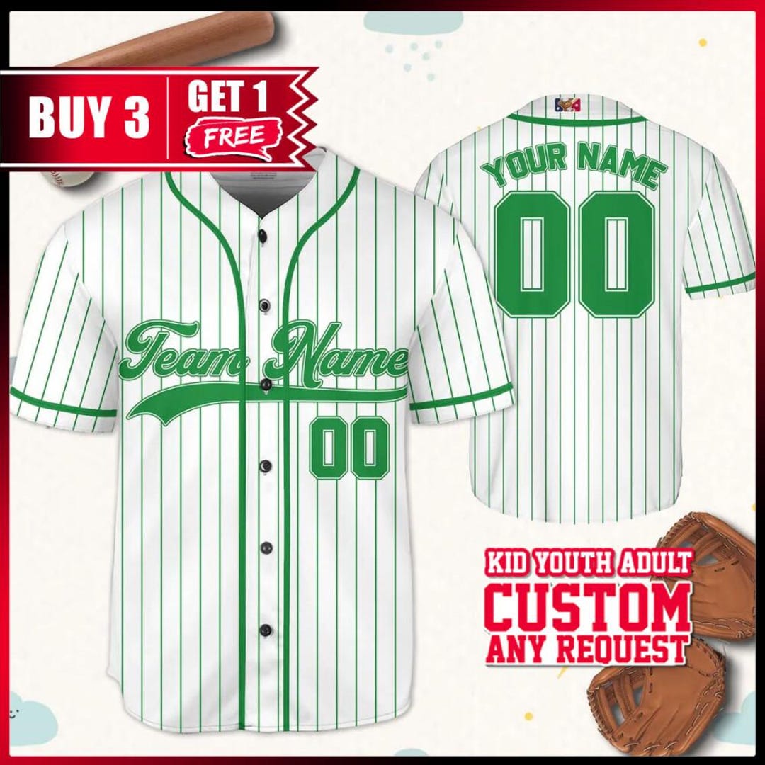 Personalize Team Name Striped Piping Awesome Green Baseball Jersey ...