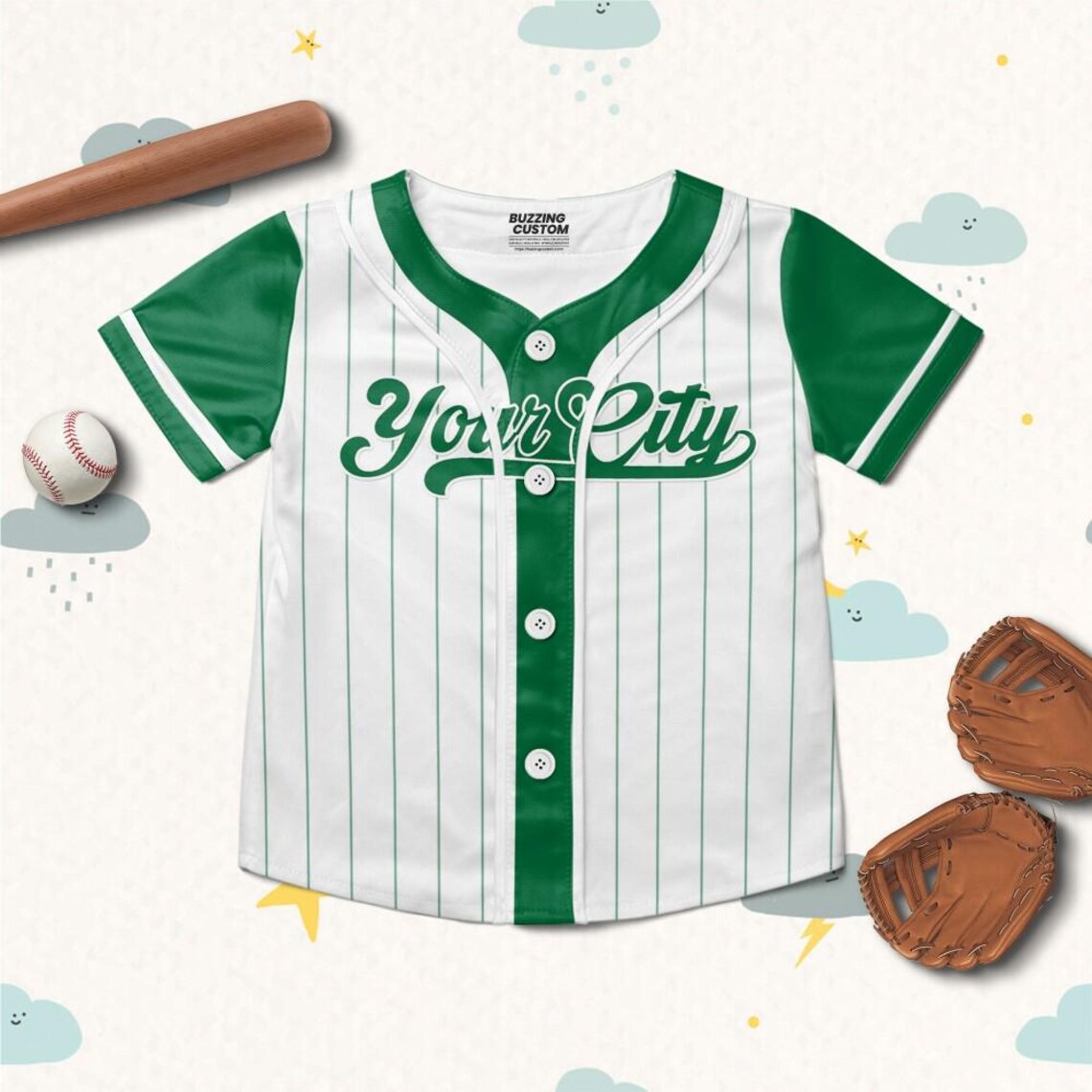 Custom Basic Colorful City Green Kid Baseball Jersey PA12, Name and ...