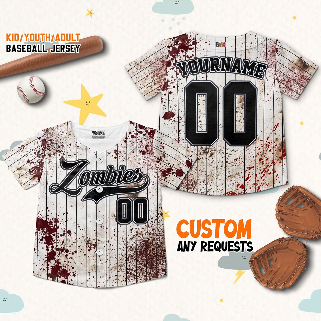 Custom Halloween Simple Black Baseball Zombies Cosplay I1, Custom Kid ...