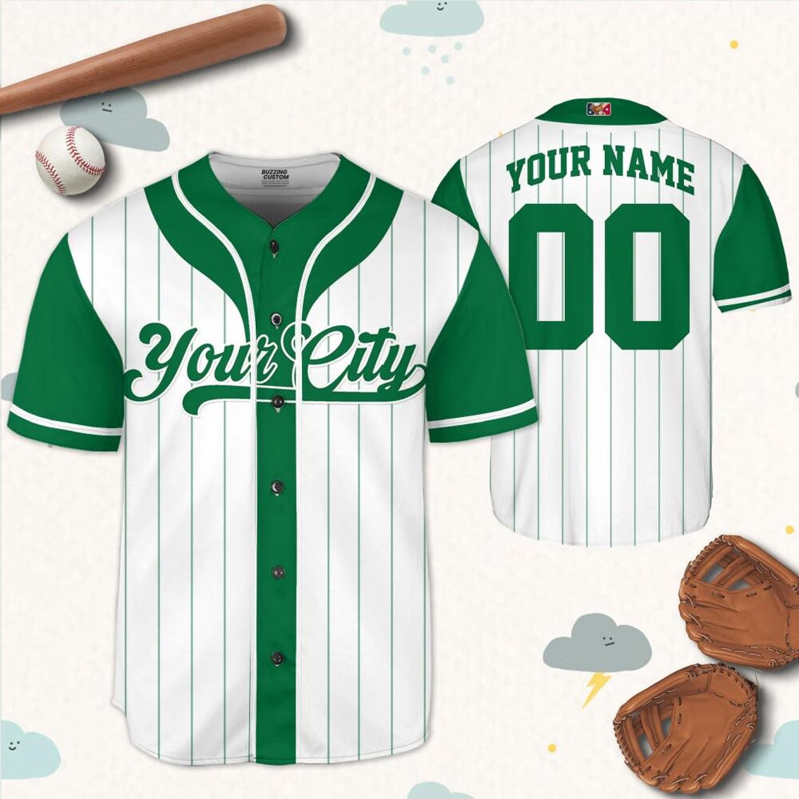 Custom Basic Colorful City Green Kid Baseball Jersey PA12, Name and ...