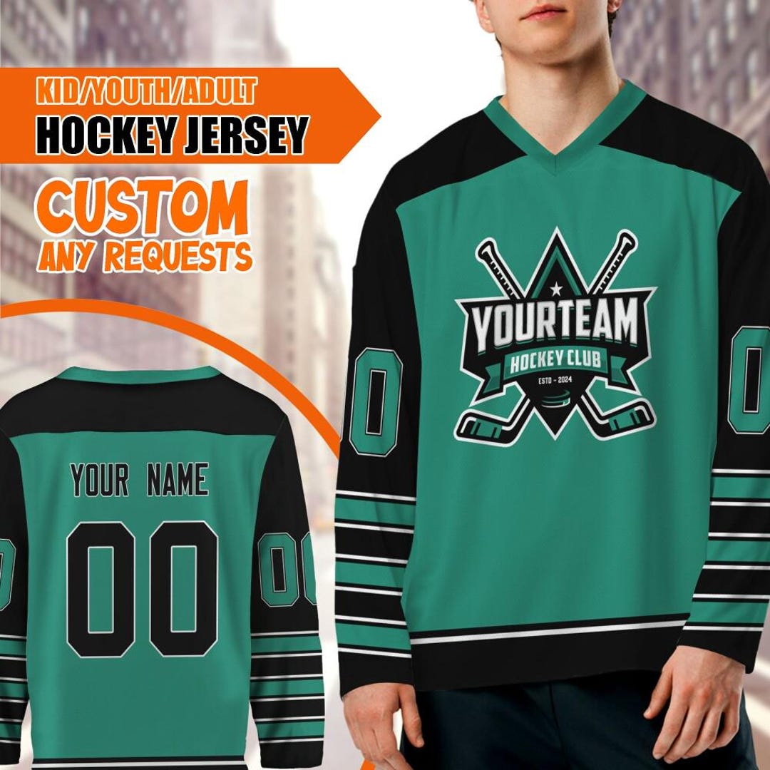 Personalize Team Name & Number Green Hockey Jersey, Custom Hockey Shirt ...
