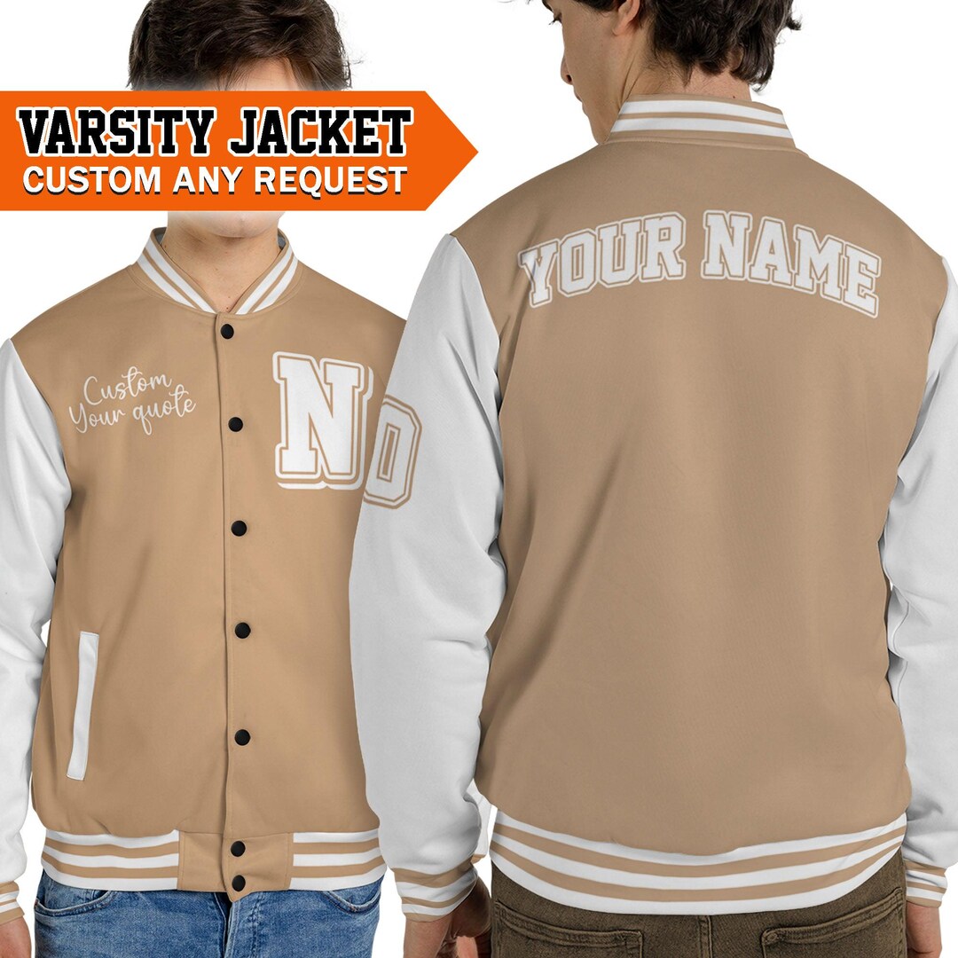 Custom Nostalgia Quote College Basic Beige and White Varsity I3, Custom ...
