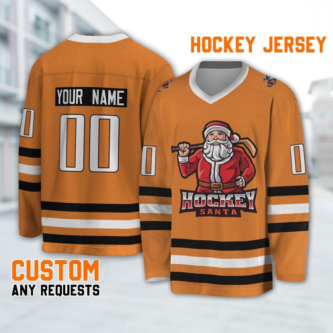 Personalize Christmas Hockey Santa Holiday Orange NAD23, Santa Claus ...