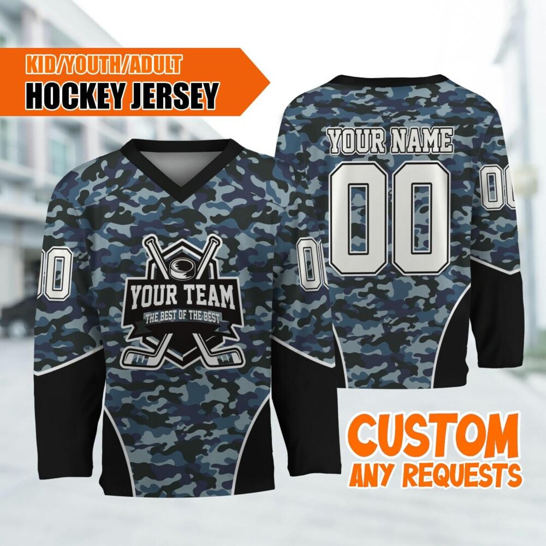 Custom Team Camo Navy Pattern Hockey Jersey, Custom Team Name Navy Camo ...