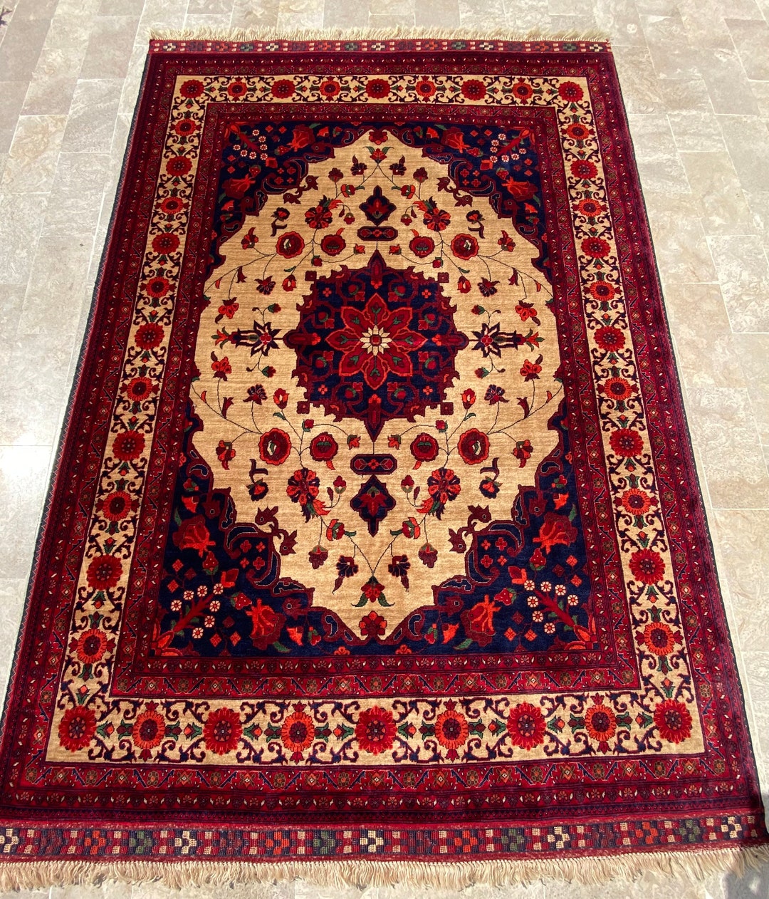 Luxurious Afghani Handmade Carpet Persian Design With Belgic Wool 7.3x5 ...