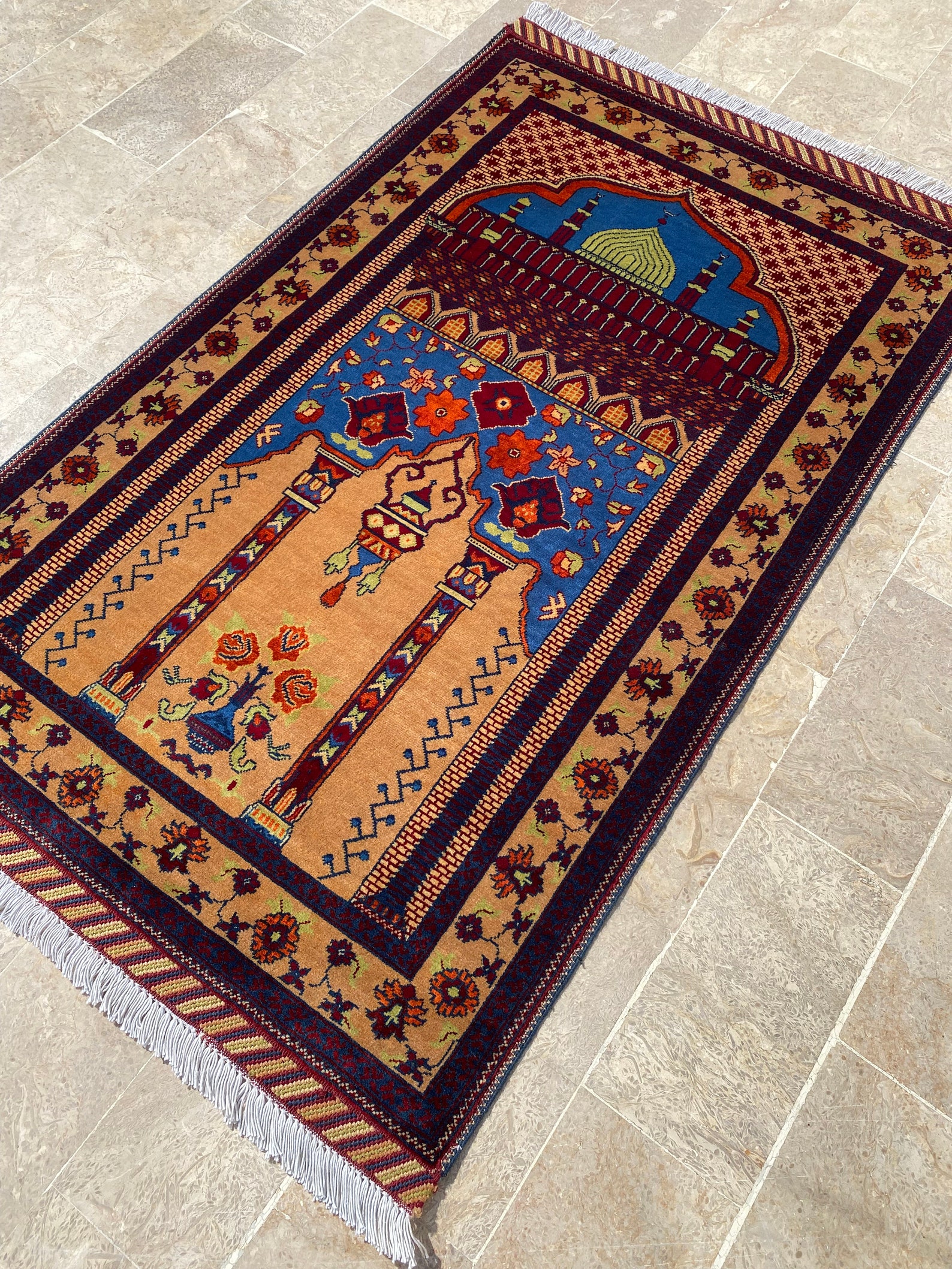 Elegant Afghani Handmade Prayer Rug Belgic Wool 4.4x2.8 Ft Spiritual ...