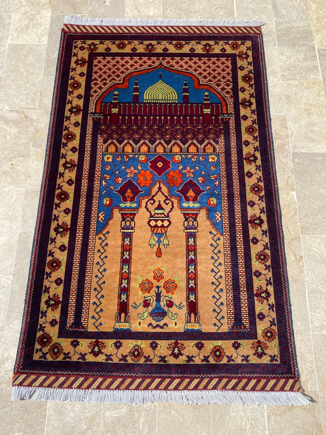 Elegant Afghani Handmade Prayer Rug Belgic Wool 4.4x2.8 Ft Spiritual ...