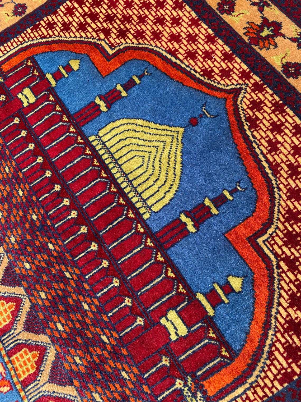 Elegant Afghani Handmade Prayer Rug Belgic Wool 4.4x2.8 Ft Spiritual ...