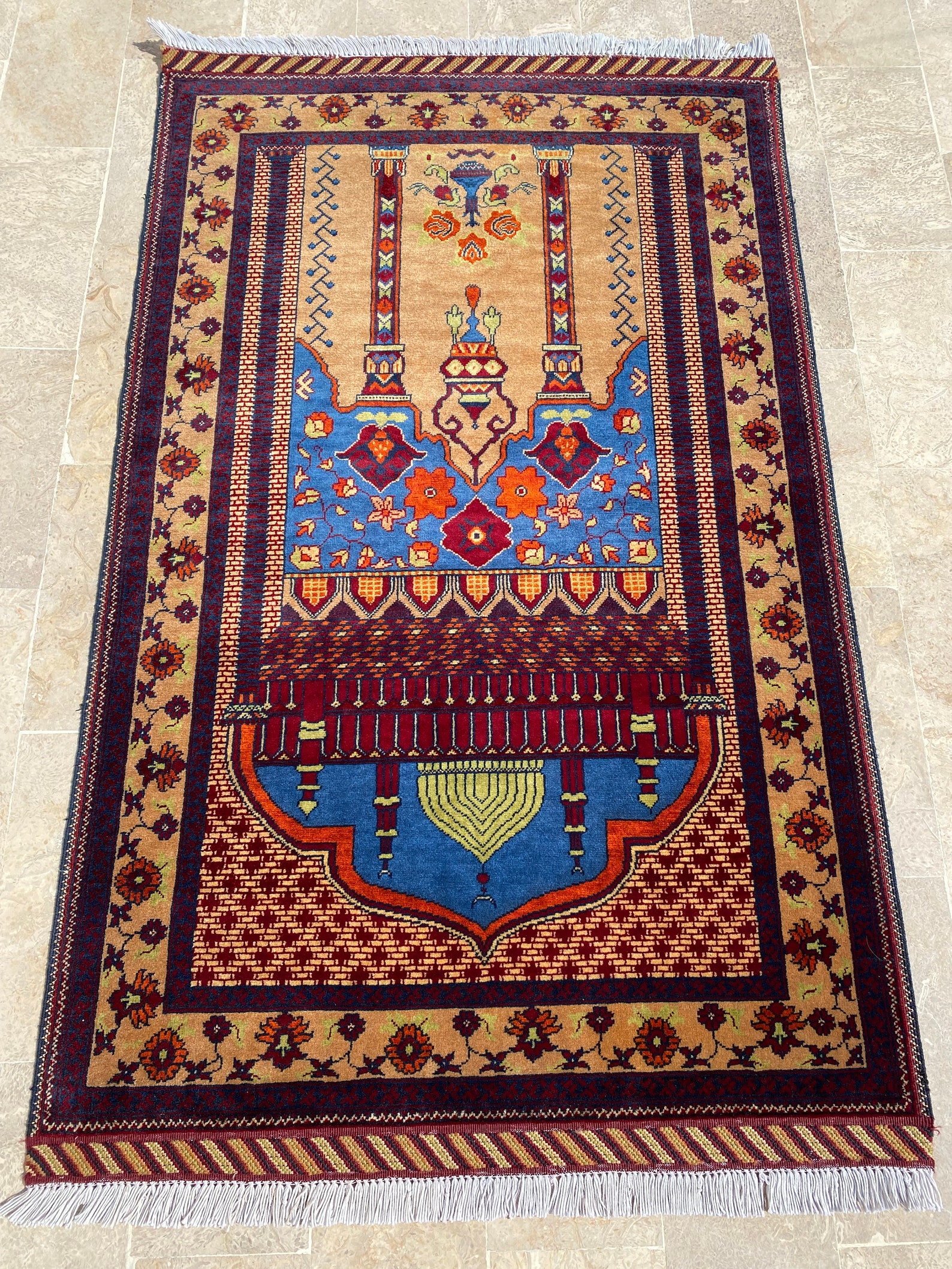 Elegant Afghani Handmade Prayer Rug Belgic Wool 4.4x2.8 Ft Spiritual ...