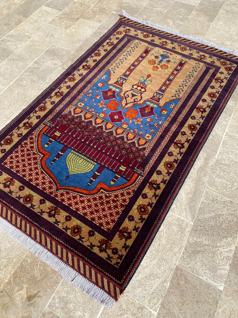 Elegant Afghani Handmade Prayer Rug Belgic Wool 4.4x2.8 Ft Spiritual ...