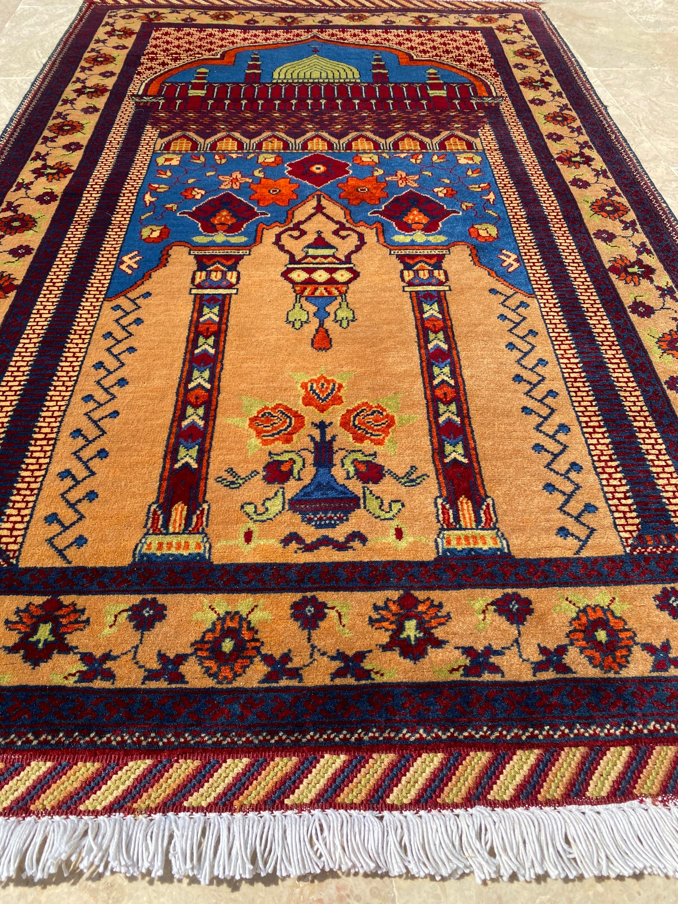 Elegant Afghani Handmade Prayer Rug Belgic Wool 4.4x2.8 Ft Spiritual ...