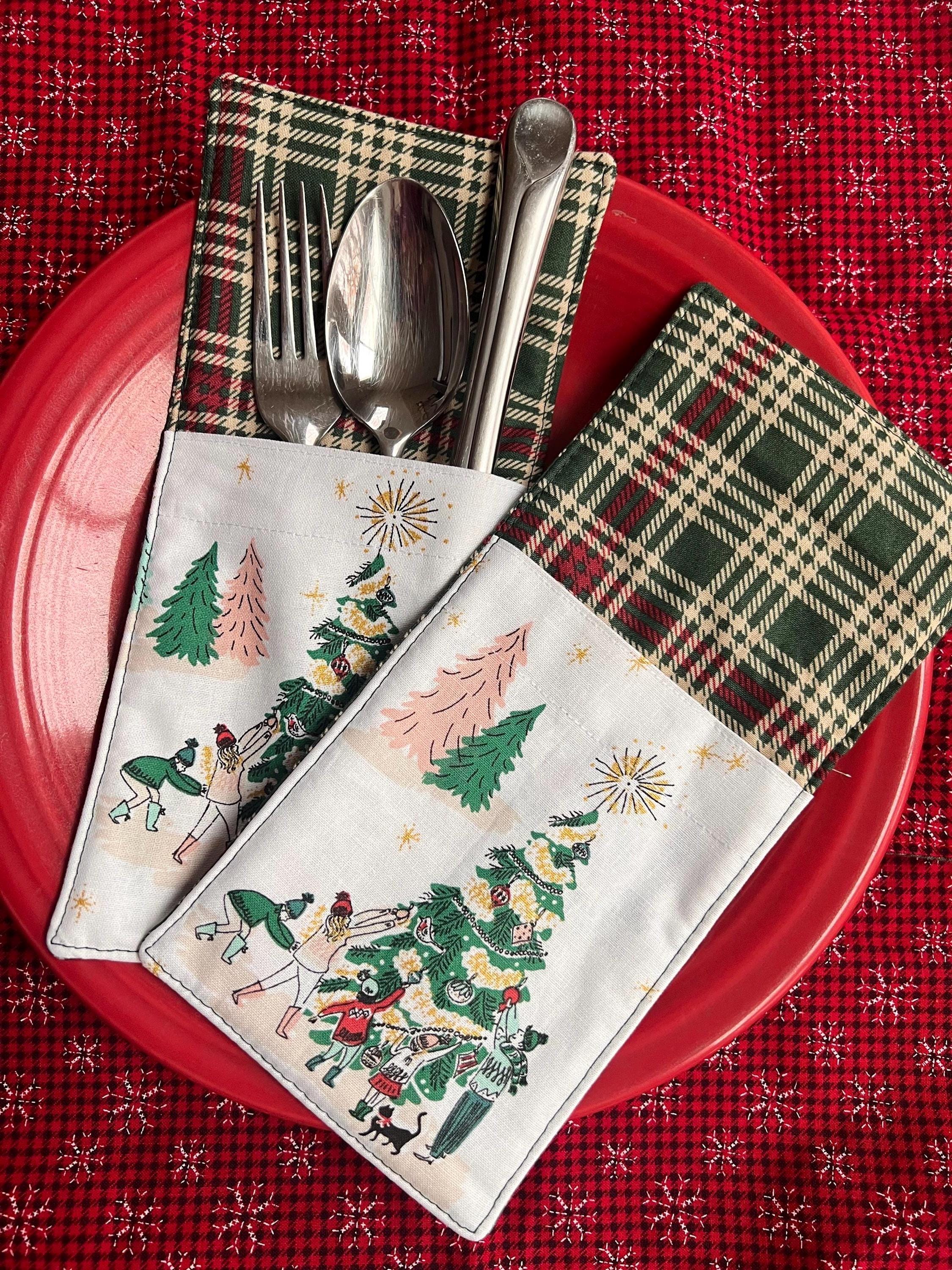 Holiday Fabric Cutlery Holder Set: Christmas Silverware Pouch - Etsy