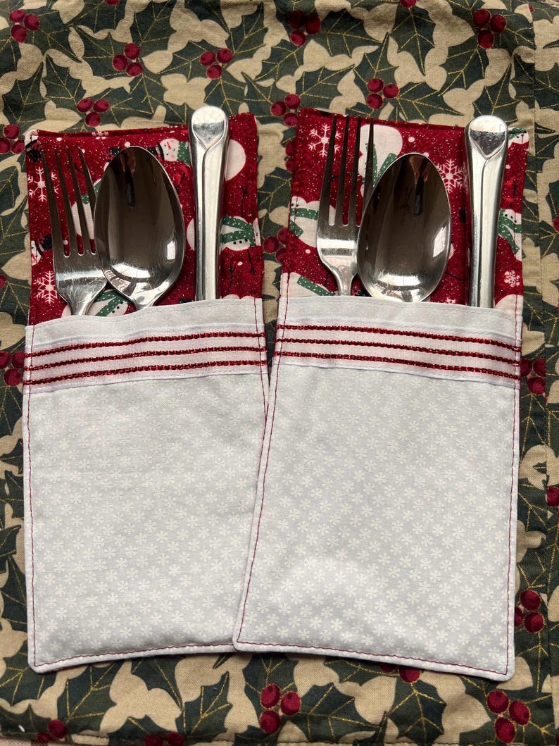 Holiday Fabric Cutlery Holder Set: Christmas Silverware Pouch - Etsy