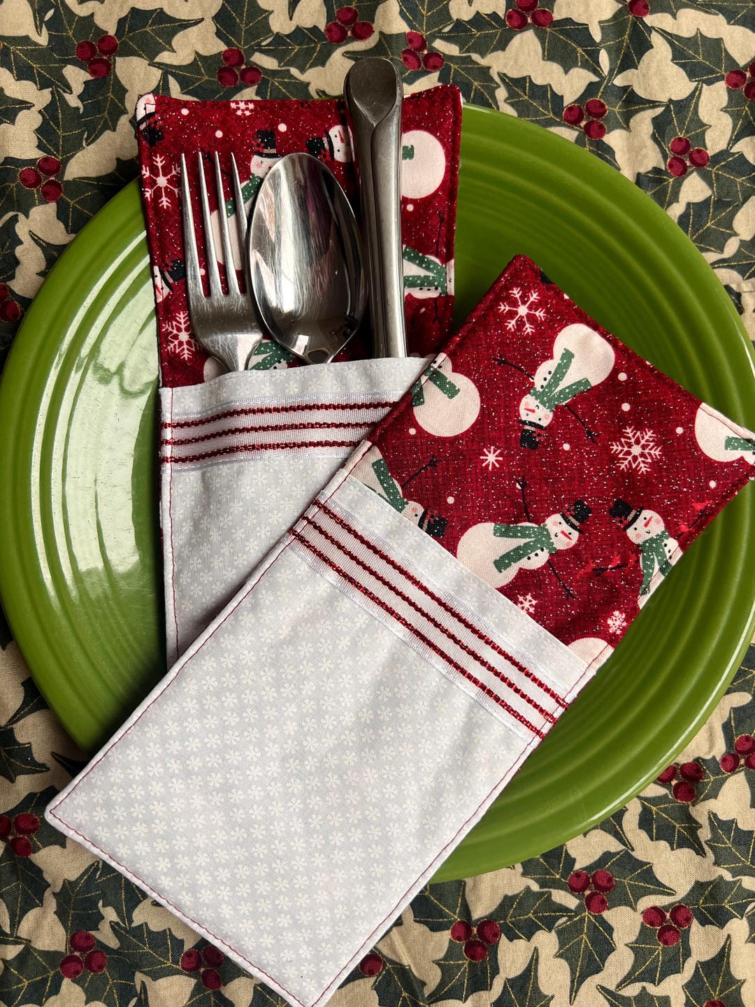 Holiday Fabric Cutlery Holder Set: Christmas Silverware Pouch - Etsy