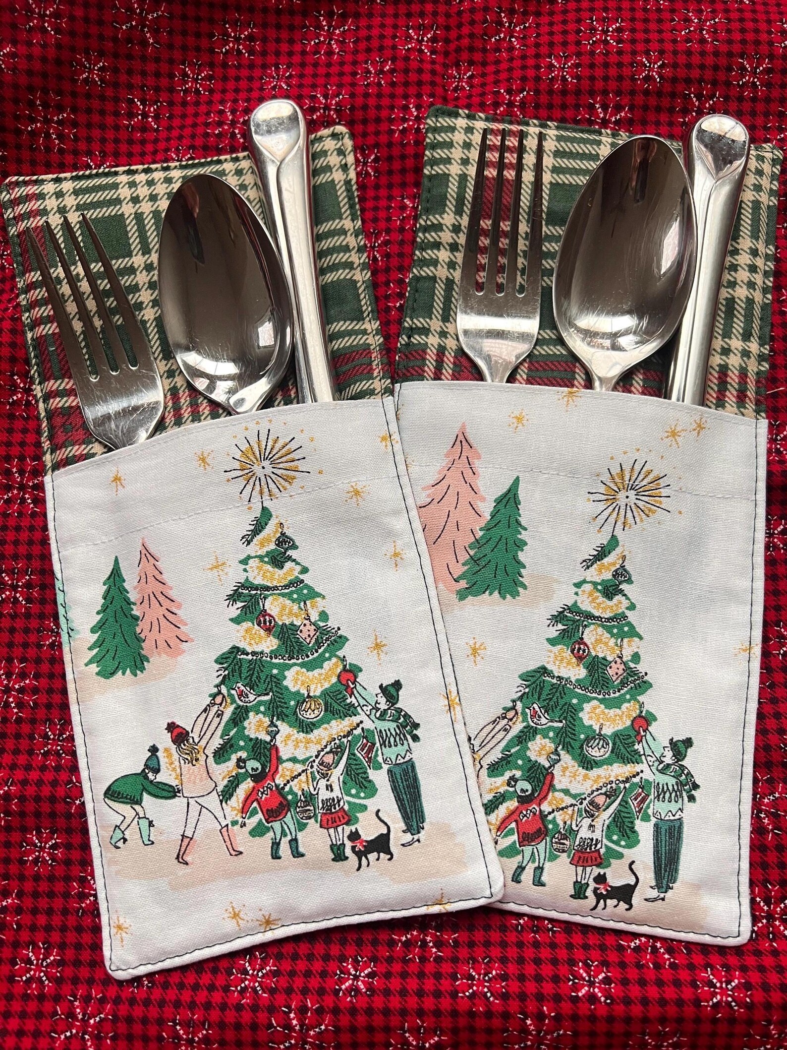 Holiday Fabric Cutlery Holder Set: Christmas Silverware Pouch - Etsy