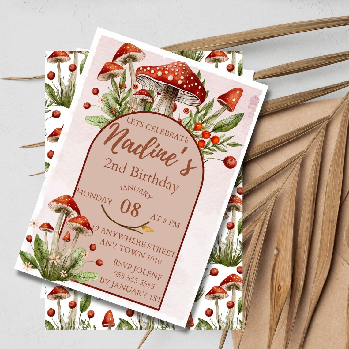 Mushroom Birthday Invitation, Editable Little Red Mushroom Party Invite ...
