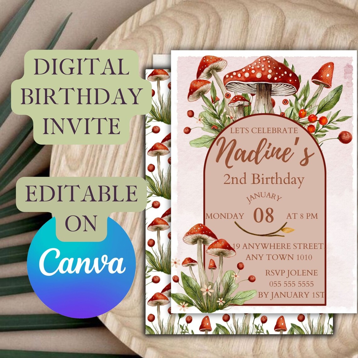 Mushroom Birthday Invitation, Editable Little Red Mushroom Party Invite ...