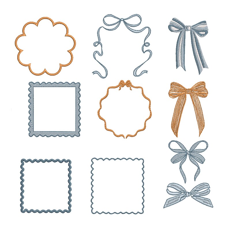 Whimsy Bow Scallop Frame Machine Embroidery Design Bundle (digital Zip ...