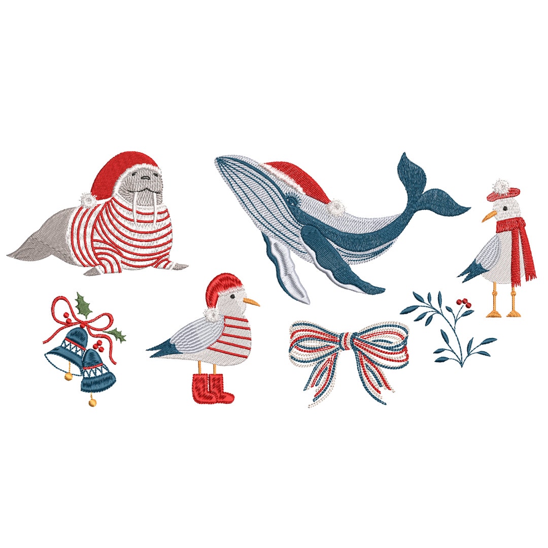 Marine Christmas Icons Machine Embroidery Design Bundle, Sea Nautical ...