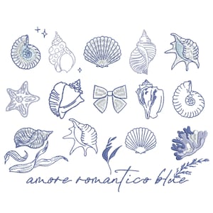 Seashell Machine Embroidery Design Bundle: Marine Blue, 25 Elements ...