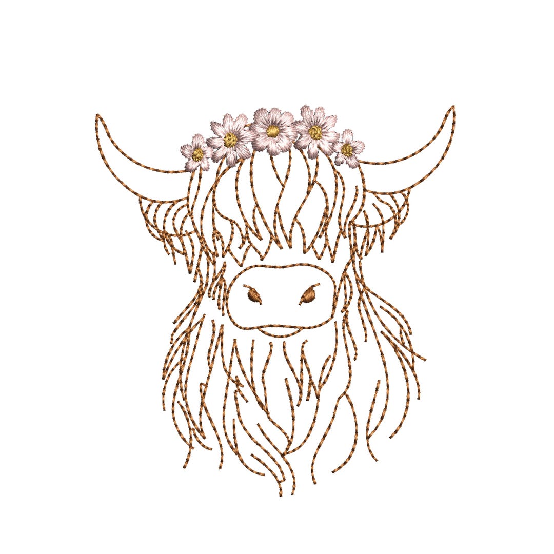 Simple Highland Scottish Cow Machine Embroidery Design, Download Zip ...
