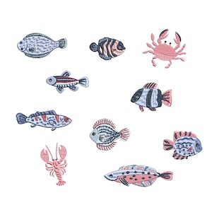 Tiny Fish Machine Embroidery Design: Coastal Seashell Mini Elements ...