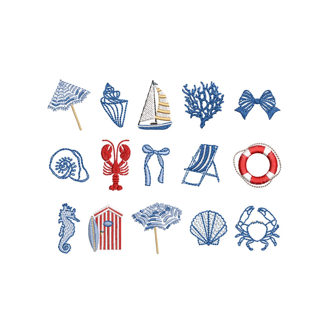 Coastal Machine Embroidery Design Elements, Chinoiserie Seashells ...