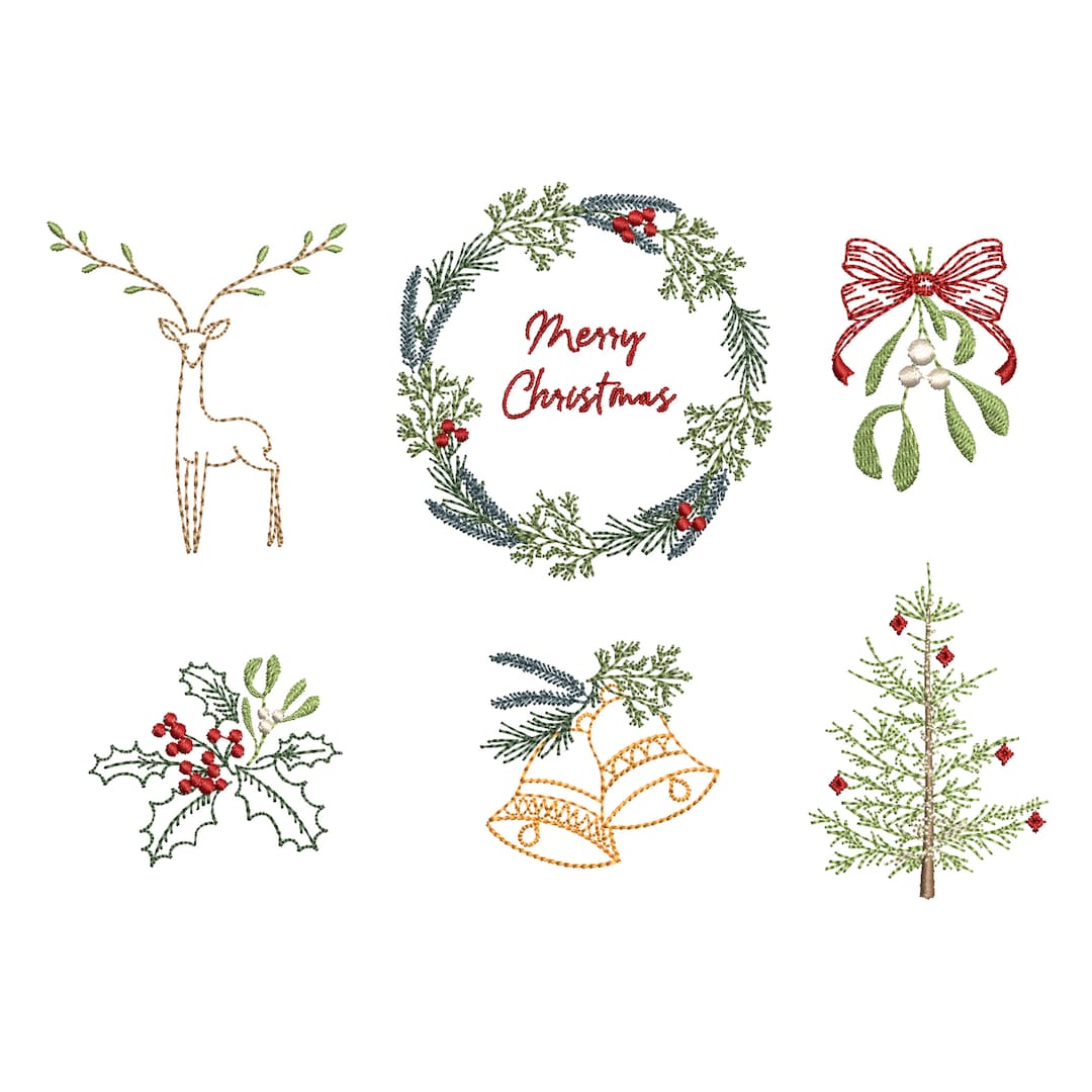 6 Christmas Machine Embroidery Designs, Winter Holiday Wreath Digital ...