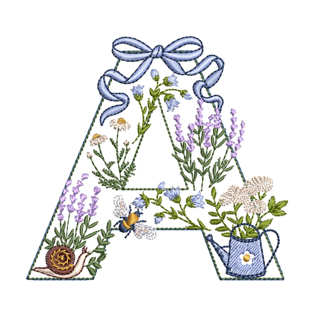 Capital Monogram Letter A Machine Embroidery Design, Garden ABC ...