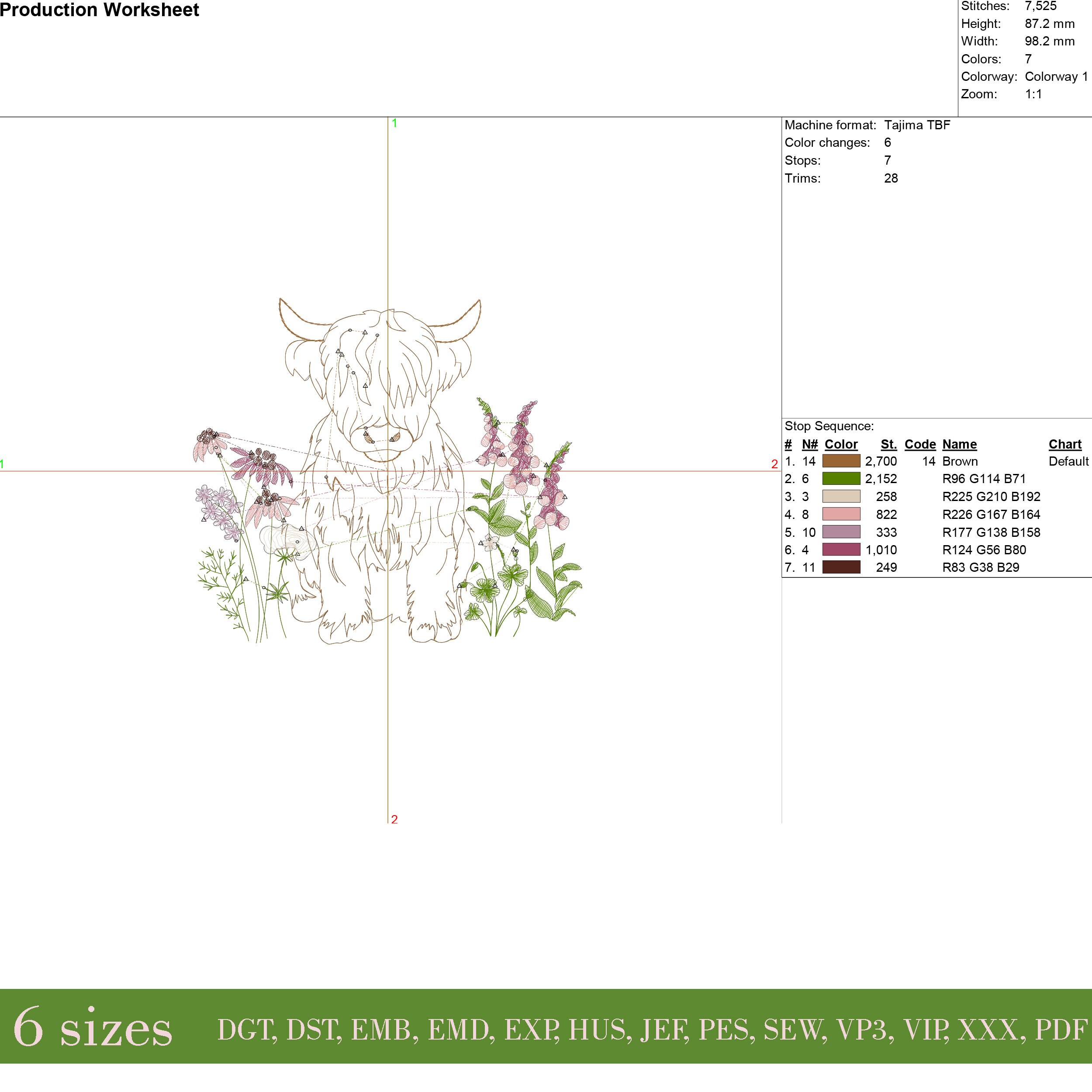 Highland Scottish Cow in Wildflower Garden Machine Embroidery Design ...