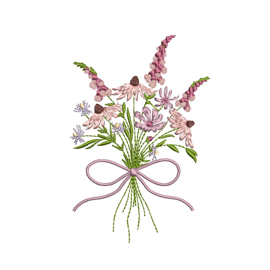 Coneflower and Foxglove Flower Bouquet Machine Embroidery Design, 8 ...