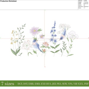 Flower Bird Garden Machine Embroidery Design, 7 Sizes - Etsy