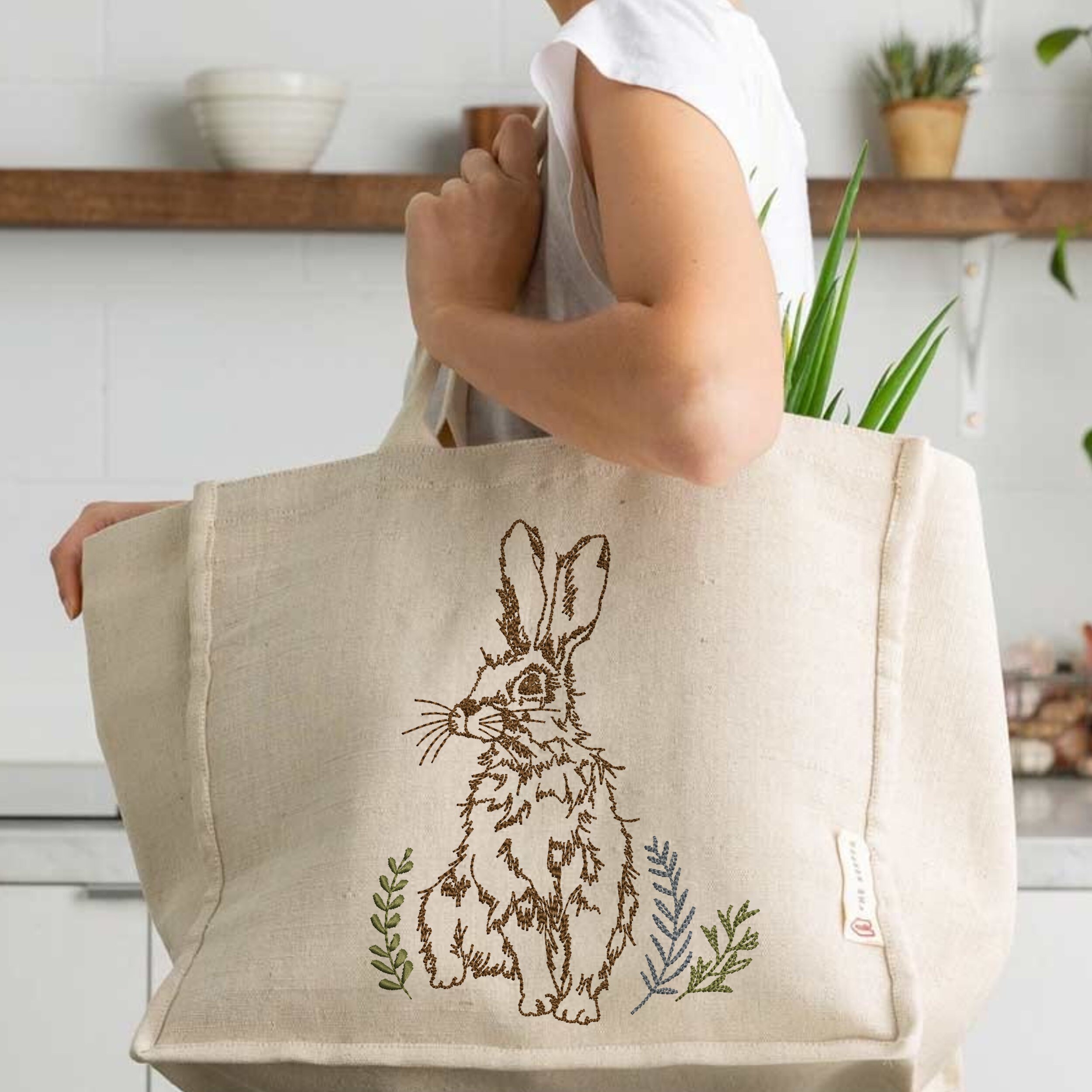 Moon Garden Hare Machine Embroidery Design File, Easter Bunny Pattern ...