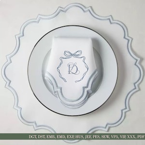 Monogram Bow Scallop Ribbon Wreath Crest Frame Collection Machine ...