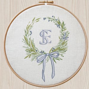 Monogram Harvest Bow Wreath Crest Frame Machine Embroidery Design ...