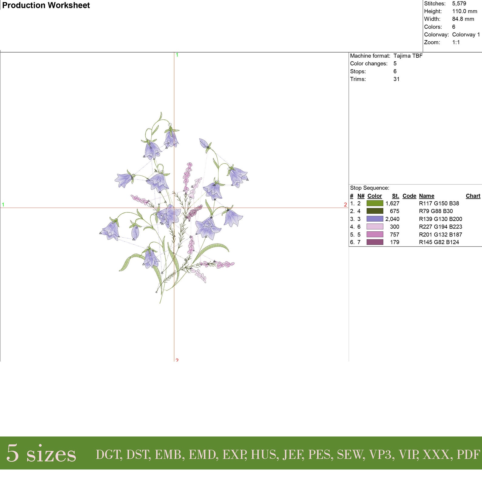 Harebells and Heather Machine Embroidery Design: Wreath, Border, Branch ...