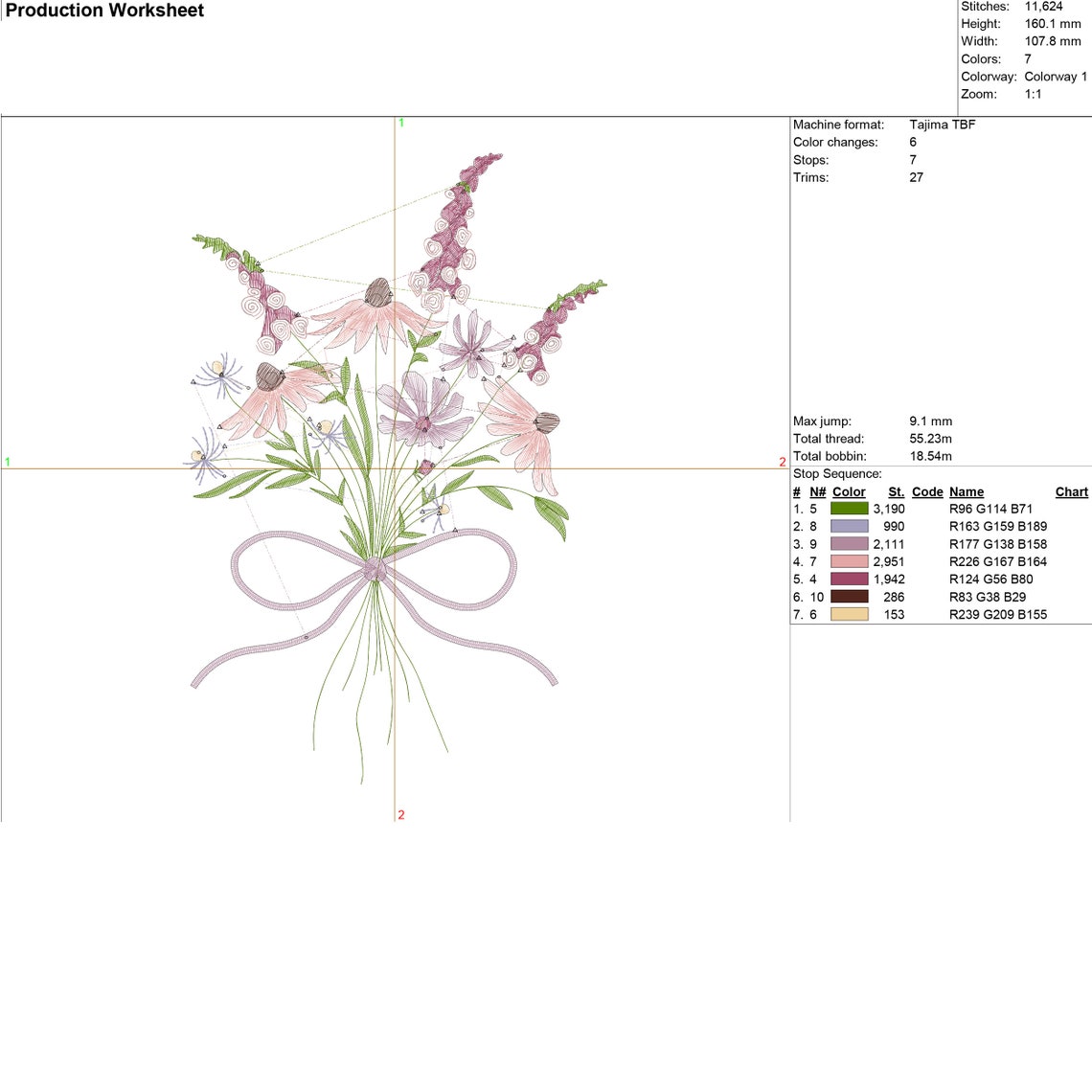 Coneflower and Foxglove Flower Bouquet Machine Embroidery Design, 8 ...