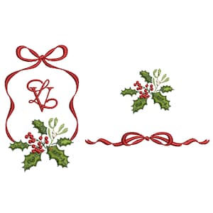 Iconic Christmas Bow Wreath Crest and Border Machine Embroidery Design ...