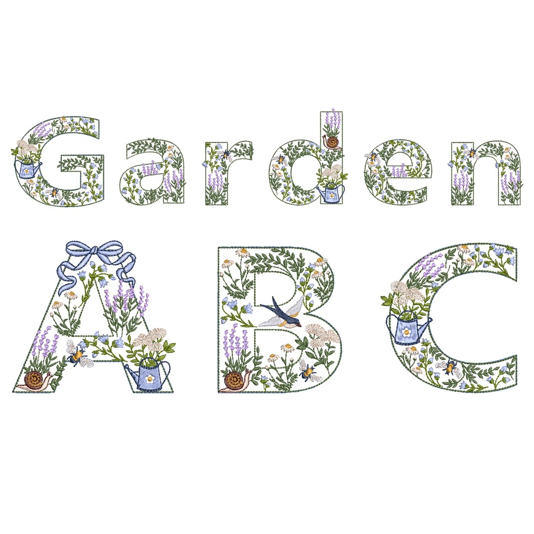 Garden ABC Alphabet Capital Letters Machine Embroidery Design, Digital ...