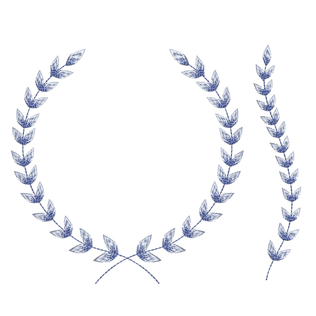 Monogram Wedding Blue and White Crest Wreath and Border Machine ...