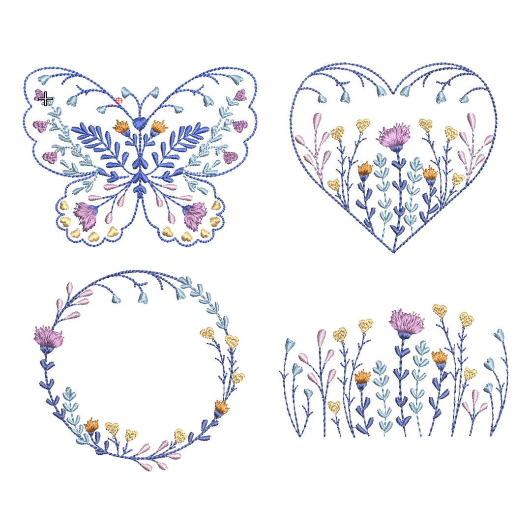4 Simple Floral Machine Embroidery Designs, 6 Colors, Digital Pattern ...