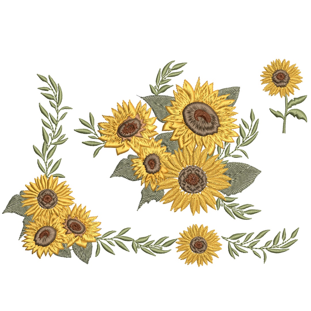 Sunflower Border and Bouquet Machine Embroidery Design File Bundle, 5 ...